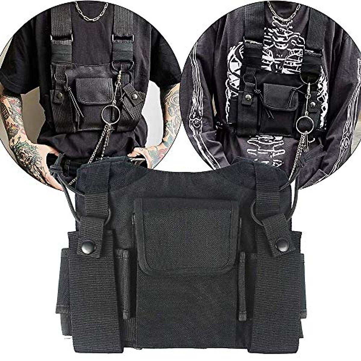 Croogo Universal Hands Free Radio Front Pack Pouch Hiphop Bag Chest Rig Vest Bag Harness Bag Two Way Radio Walkie Talkie Vest