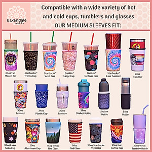 Baxendale and Co Reusable Neoprene Insulator Sleeves for Iced Coffee and Cold Drink Cups (2 PK Medium 22-24oz, Gold/Black Glitter Print)