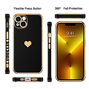 BENTOBEN iPhone 13 Slim Case, Sparkly Heart Design, Shockproof TPU Bumper, Drop Protection, 6.1", Black/Gold