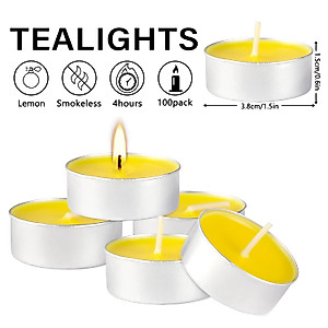 100 Pack Scented Tealight Candles 4 Hours, Lemon Aromatherapy Candles for Votive Home, Wedding Holiday and Emergency (Yellow)