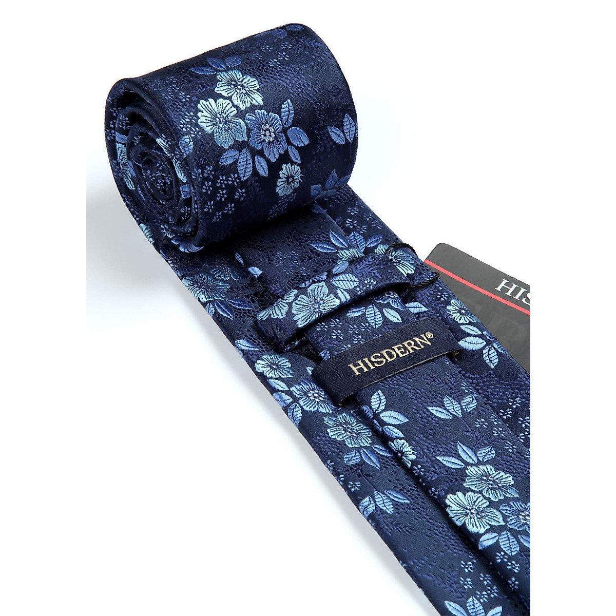 HISDERN Extra Long Floral Paislry Tie Handkerchief Men's Necktie & Pocket Square Set,Blue,2XL, 70 inches length