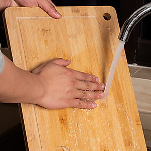 Large Bamboo Cutting Board Cheese Board Cheese Tray with Juice Groove & Round Groove, Chopping Board Charcuterie Board Christmas