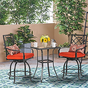 Patiomore Patio Swivel Bar Stools, Outdoor Bar Height Bistro Chairs Set of 2, Metal Iron Frame with Seat Cushions, Red