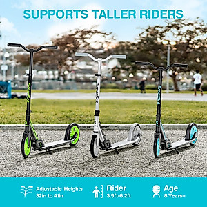 SmooSat S8 Kick Scooter for Kids Ages 8+, Teens & Adults, Super Smooth Ride, Up to 220 lbs, Adjustable Height, Ergonomic Y-Type Handlebar, Ideal Gift