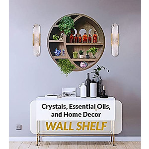 KuteDecor, Crescent Moon Shelf for Crystals , Wiccan Shelf, Crystal Shelf Display, Crystals Decor, Essential Oils Shelves Wooden, Crystal Wall Shelf, Moon Phase (Brown)