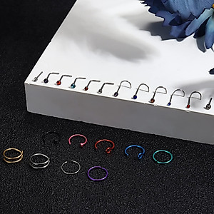 HAIAISO 200Pcs Nose Ring Studs Set for Women Men Stainless Steel Nose Rings Hoops Bone Screw L Shaped Nose Rings Nose Piercing Jewelry 20G 22G 1.5mm 2mm 2.5mm