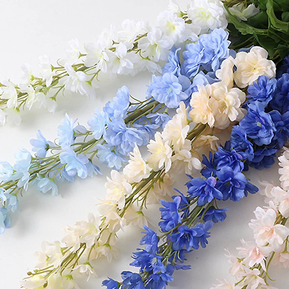 Heave 3Pcs Blue Delphinium Fake Silk Flower Arrangement Wedding Bouquet Blossoms Flowers with Stems for Indoor Outdoor Home Garden Wedding Party Decortaion Light Blue