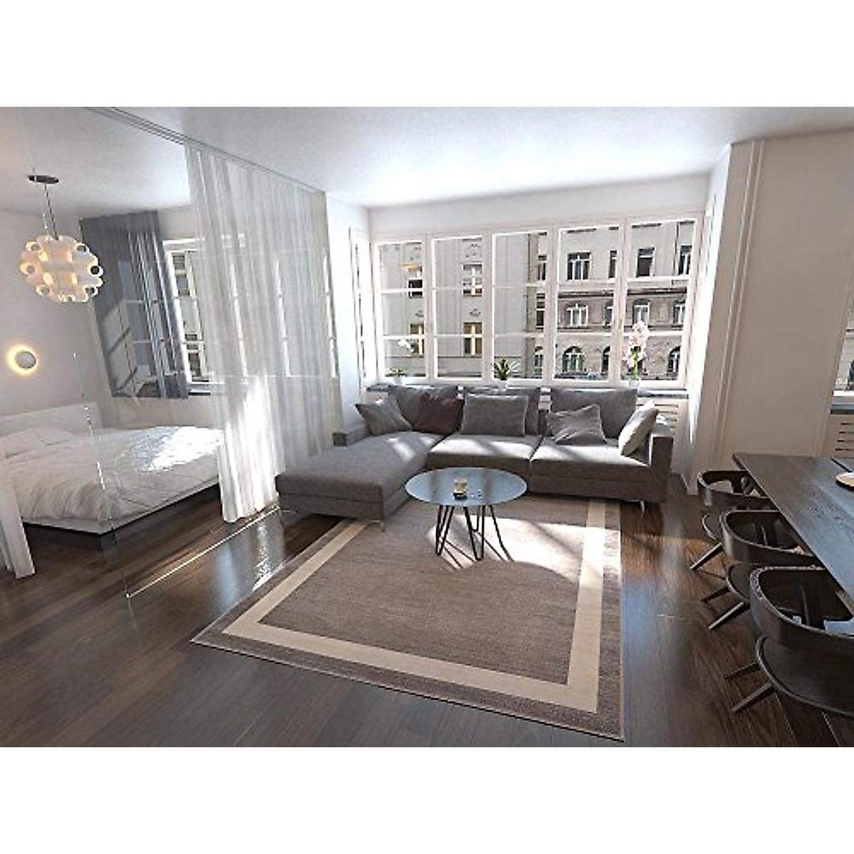 Unique Loom Del Mar Collection Area Rug-Transitional Inspired with Modern Contemporary Design, Rectangular 7' 0" x 10' 0", Gray/Ivory