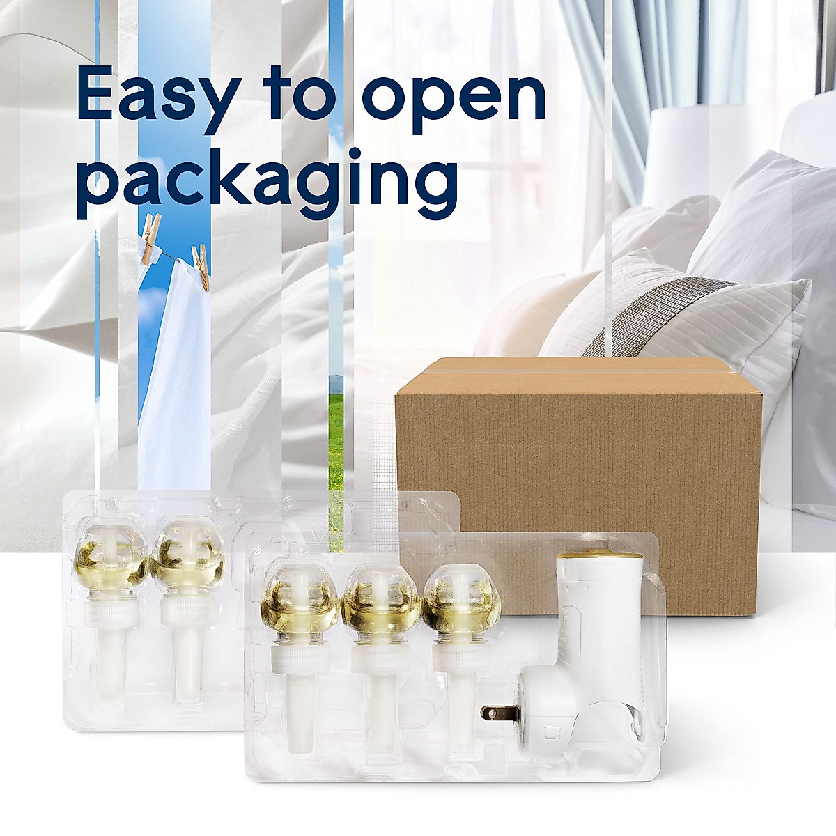 Glade PlugIns Refills Air Freshener Starter Kit, Scented and Essential Oils for Home and Bathroom, Clean Linen, 3.35 Fl Oz, 1 Warmer + 5 Refills