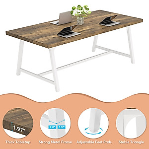 Tribesigns Dining Table for 8 People, 70.87-inch Rectangular Wood Kitchen Table with Strong Metal Frame, Vintage Large Long Dining Room Table for Big Family (Oak, No Chair)