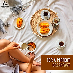 YFFuture Rattan Serving Tray – 11.5-inch Round Serving Tray with Handles – Handmade Round Rattan Tray – Decorative Tray for Coffee Table, Food Serving, Party – Round Wicker Tray for Home Decor…