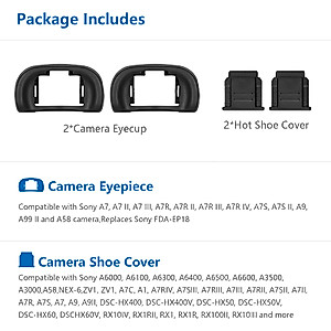 Updated Soft Silicone Camera Eyepiece Eyecup for Sony A7III A7II A9 A7S A99II A58 A7 A7R IV A7RIII A7SII, 2Pack Camera Hot Shoe Cover for Sony + 2Pack Camera Eye Cup Replacement for Sony