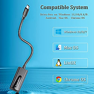 Tccmebius USB C Ethernet Adapter, USB C to 10 100 RJ45 Network Adapter LAN Wired Adapter, for MacBook Pro/Air, iPad Pro, Dell XPS, MateBook, Smartphone, Compatible Windows 7/8/10, Mac OS (TCC-S20C)