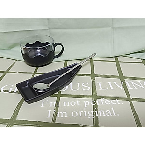 Coffee Spoon and Rest for Coffee Bar, Boat Small Spoon Rest for Coffee Station, Coffee Spoon Holder for Coffee Bar, Tea Spoon Rest Teaspoon Rest with Spoon (Matte Black + Round Spoon)