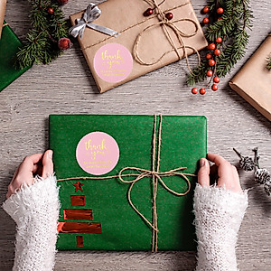 Lefiocky 1120 Pcs Thank You Stickers and Cards Sets 1.5 Inch Thank You for Supporting My Small Business with Gold Lettering, Tiny Thank You Cards and Resealable Packaging Bag for Business - Pink