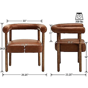 VESCASA Upholstered Dining Chairs with Natural Brush Wood Legs, Faux Leather Mid-Century Modern PU Dining Chairs with Curve Padded Open Back for Dining Room, Kitchen, Set of 2, Brown