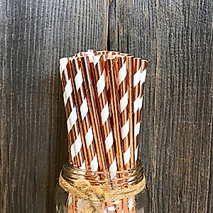 Rose Gold Solid and Stripe Foil Paper Straws - 7.75 Inches - 50 Pack - Outside the Box Papers Brand