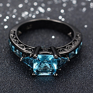 JunXin Black Gold Aquamarine Blue Diamond Antique Rings Princess Cut Wedding Size5/6/7/8/9/10/11(7)
