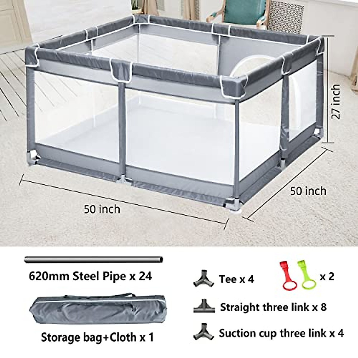 Baby playpen, Upgrade Play pens for Babies and Toddlers with Thickened Bottom, Sturdy Infant Activity Center Prevent Climbing Safe and No Gaps.(50”×50”)