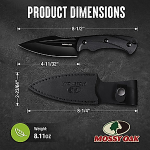 MOSSY OAK Hunting Knife with Sheath, 8.5-inch Full-tang Fixed Blade Knife, Outdoor Knives for Survival, Camping, Hiking (G10 Handle-Black)