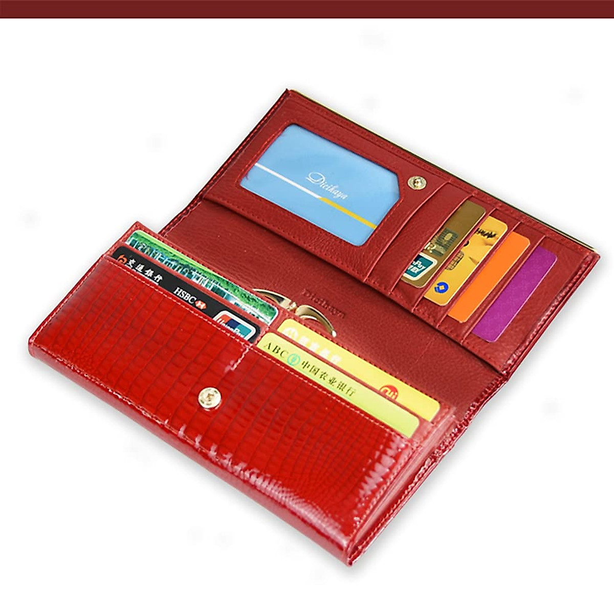 Dicihaya Wallet for Women Genuine Leather Card Holder Large Capacity Phone Checkbook Organizer Buckle Coin Purse (Red)