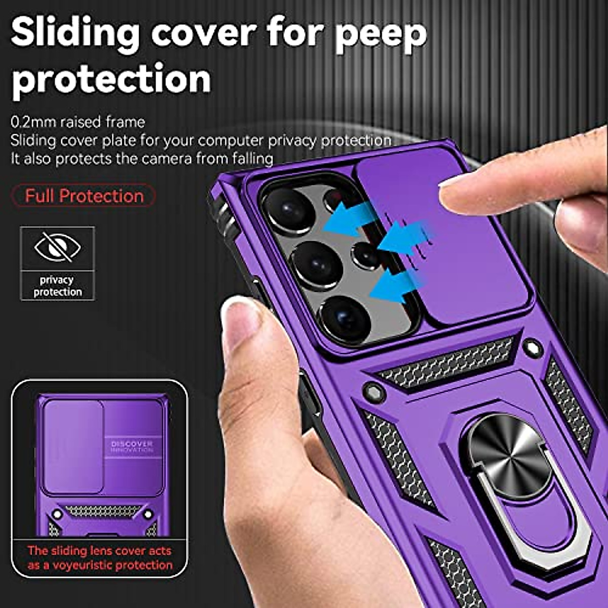 ONOLA Case with Kickstand and Slide Camera Cover [Military-Grade] Full Body Drop Tested Protective Cover for Samsung Galaxy S23 Ultra (2023) (Purple)