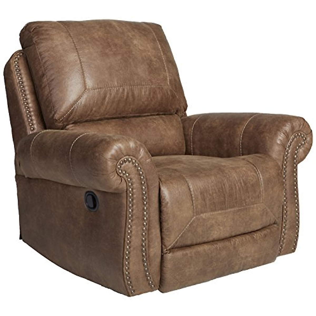 Signature Design by Ashley Larkinhurst Faux Leather Manual Rocker Recliner with Nailhead Trim, Brown