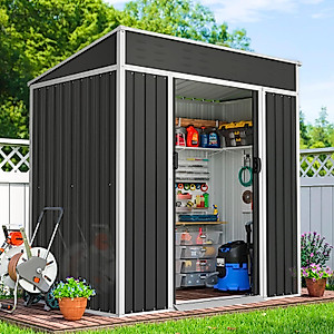 Patiomore 4X6 FT Outdoor Garden Storage Shed Yard Tool Storage Steel House with Sliding Door (White)