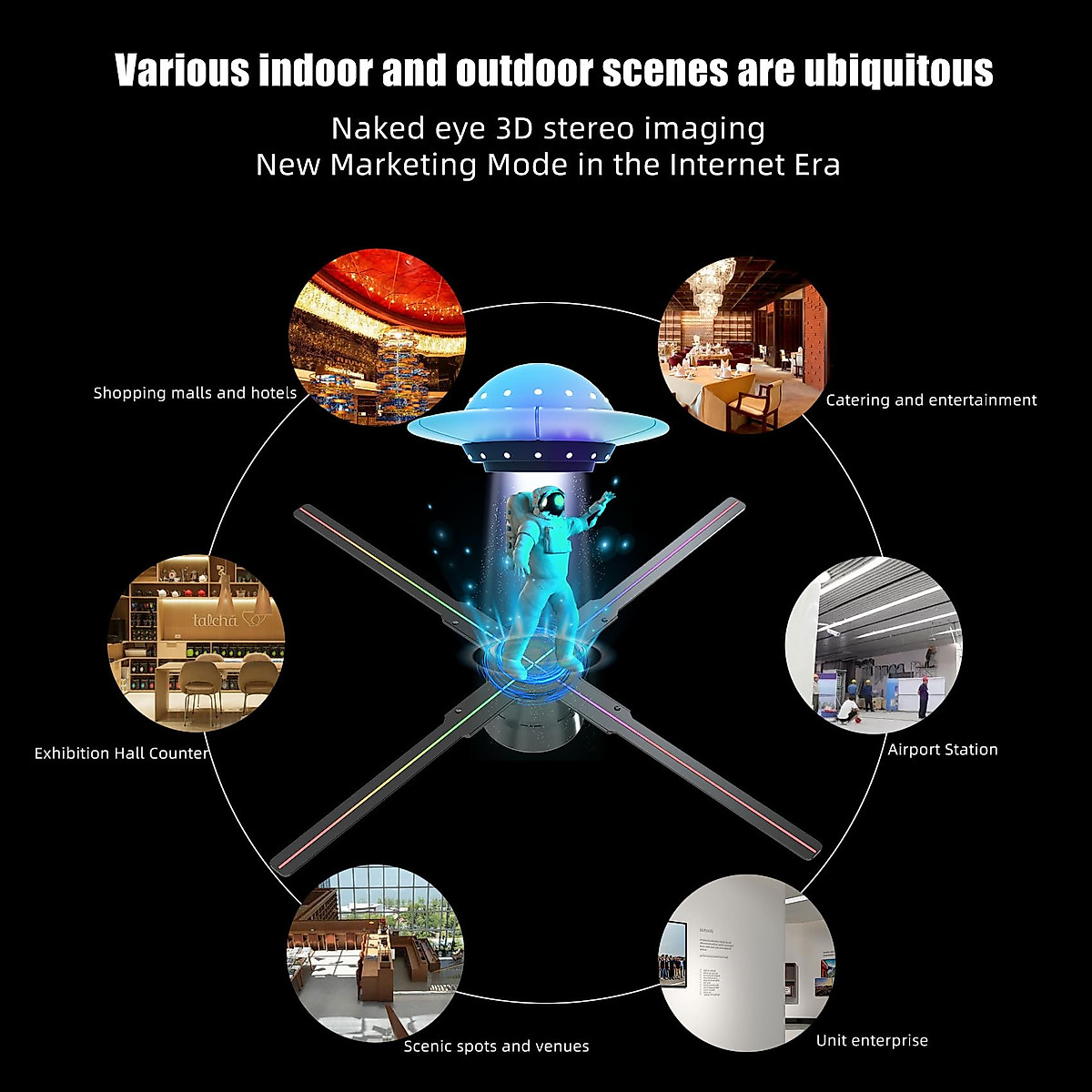 3D Hologram Fan, Hologram Fan 25.6" Holographic Fan Display App/Pc WiFi Real-Time Projection, Bluetooth Hologram Projector, Multiple Splicing, Suitable for Exhibitions, Shops, Bar