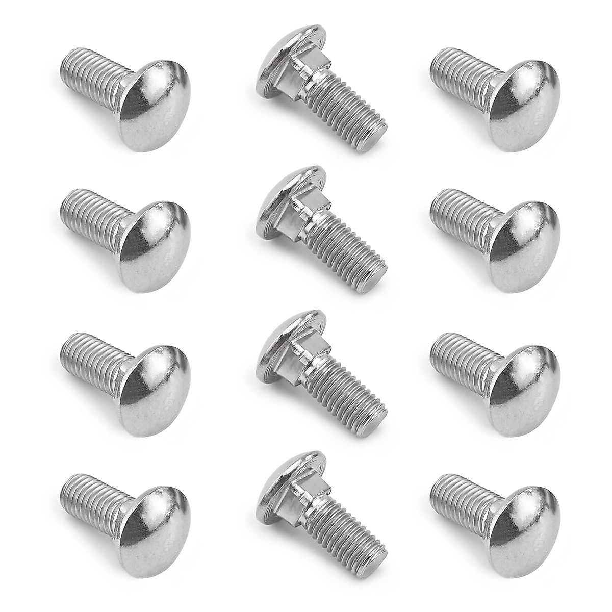 Yinpecly 12Pcs M10×25mm 1.5mm Pitch Length 304 Stainless Steel Round Domed Head Square Neck Carriage Bolts Silver Tone