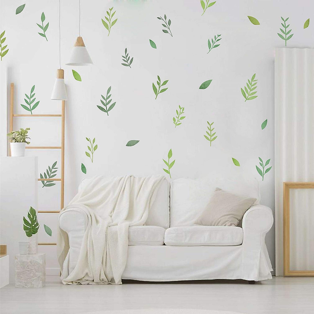 IKEYU Green Leaf Wall Decals Watercolor Leaves Wall Stickers Small Green Leaves Wall Decal Fresh Leaf Wall Sticker for Nursery Bedroom Living Room