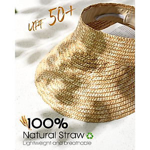FURTALK Natural Straw Visors Sun Visor Hats for Womens Summer Straw Sun Beach Hat Foldable Roll Up Ponytail Beach Hat