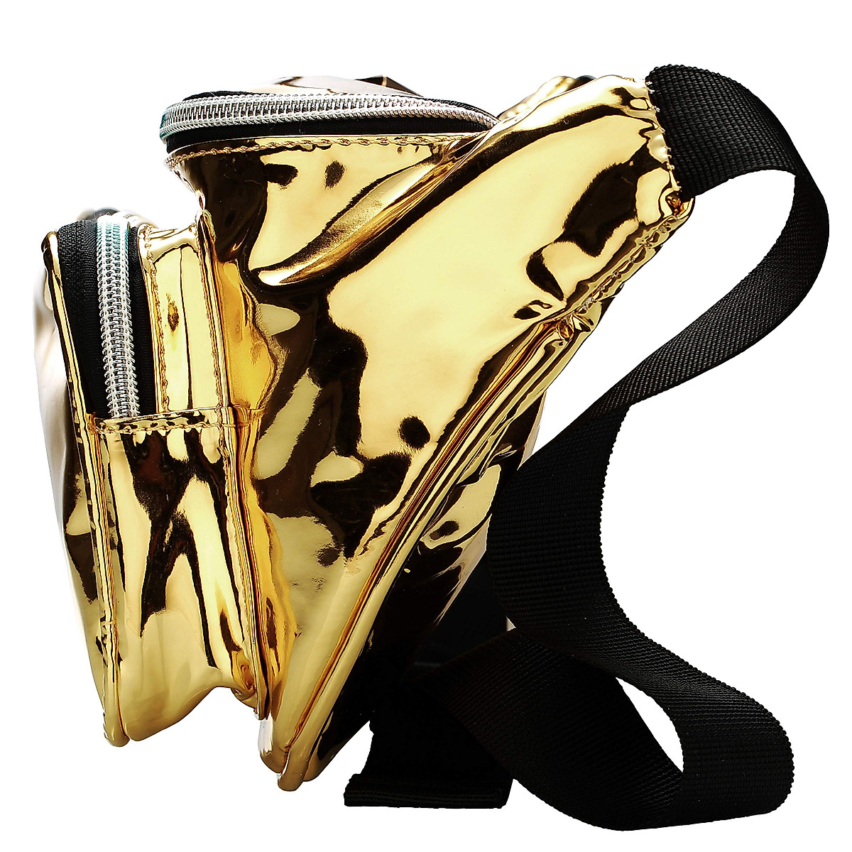 Shiny Neon Fanny Bag for Women Rave Festival Hologram Bum Travel Waist Pack (Gold)