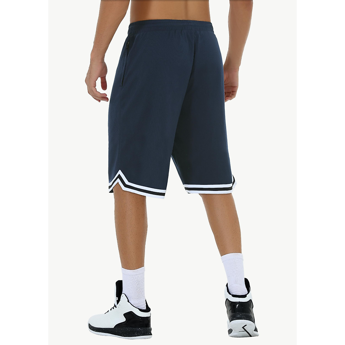 JWM Mens Long Basketball Shorts with Zip Pockets - 11" Mesh Athletic Gym Workout Sport Shorts Quick Dry Lightweight Navy