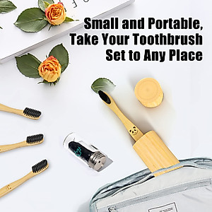 Y-Kelin Travel Toothbrush & Dental Floss Kit - 4 Pcs Bamboo Charcoal Soft Bristles Toothbrush Toothbrush with Toothbrush Case Holder & Natural Charcoal Dental Floss for Sensitive Adult Teeth