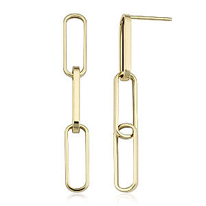 14k Yellow Gold Paper Clip Link Chain Drop Earrings (1.7 inches long)