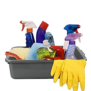 CadineUS 13 L Grey Plastic Tote Box Set of 4, Commercial Bus Box Large Plastic Dish Bin