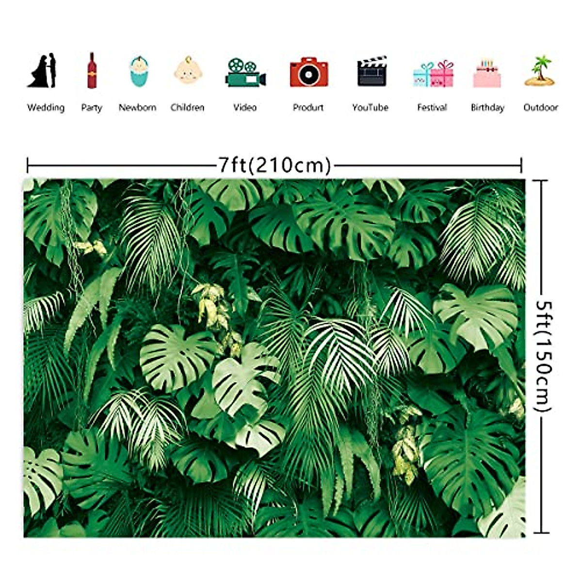 Tropical Palm Leaves Photography Backdrop for Picture 7x5FT Summer Jungle Safari Plants Photo Background Hawaiian Luau Party Decor Banner Baby Shower Birthday Party Supplies (84x60 inch)