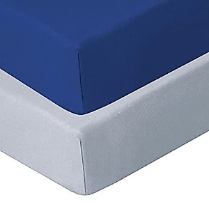 Pack n Play Sheet Fitted, 2 Pack Portable Playard | Mini Crib Sheets, Ultra Soft Microfiber Pack N Play Sheets, Navy & Light Gray, Preshrunk