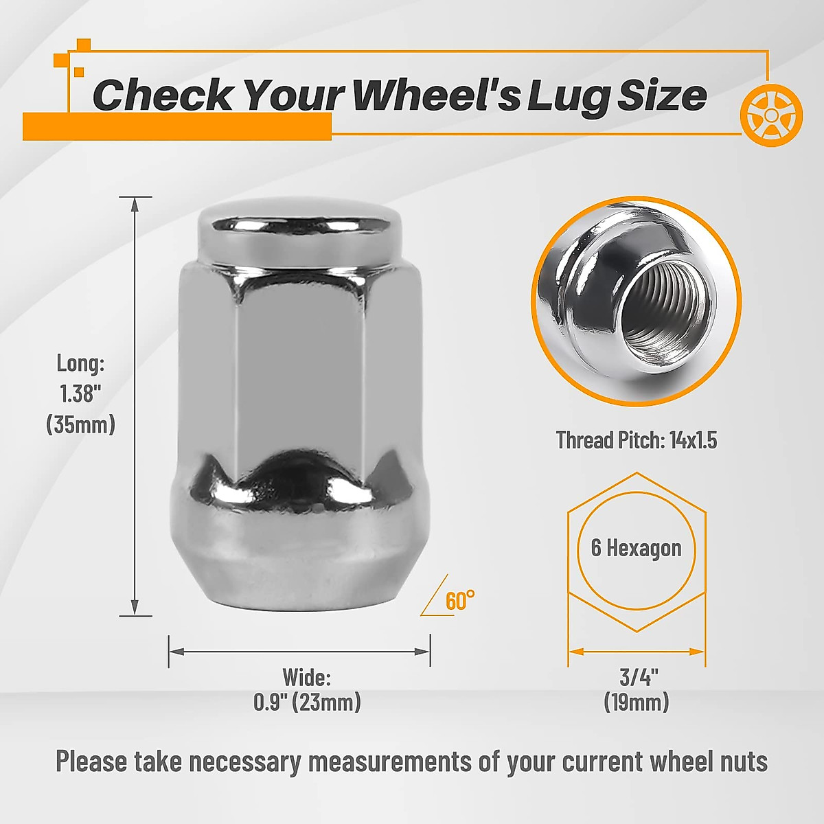 MIKKUPPA 24PCS M14x1.5 Lug Nuts - Replacement for K1500 K2500 GMC Yukon Suburban Grand Cherokee, 1.38" Tall 3/4" Hex Chrome Short Wheel Lug Nuts