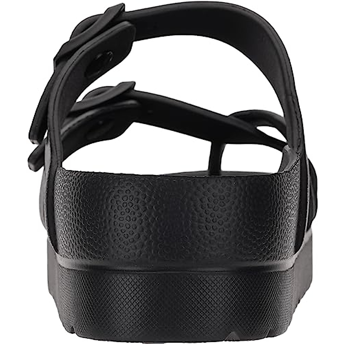 WHITIN Women's Platform Sandals with Arch Support Comfortable Size 8 Rubber Toe Loop Pillow Slides Slip on Lightweight EVA Thick Soles Adjustable Buckle Ultra Cushion Blak