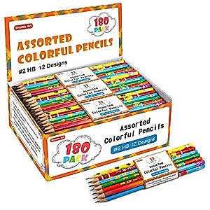 Shuttle Art Assorted Colorful Pencils, 180 Pack Kids Pencils Bulk with 12 Designs, 2 HB, Pre-sharpened Awards and Incentive Pencils for Kids School Home Party Christmas Halloween Valentines Day