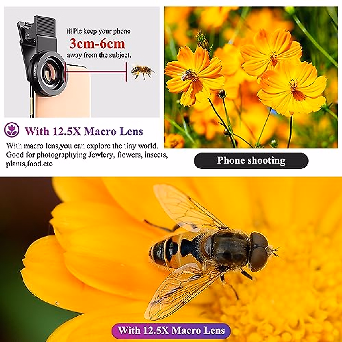 Phone Lens kit 0.45x Super Wide Angle & 12.5X Macro Micro Lens HD Camera Lentes fit for iPhone 6S 7 Xiaomi More cellphones