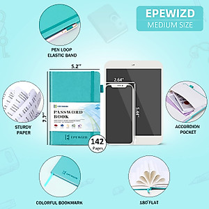 EPEWIZD Password Book with Alphabetical Tabs Hardcover Medium Size Password Book for Website Username Internet login Computer Address Password Organizer Keeper Logbook-Turquoise