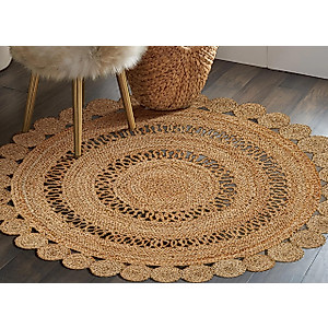 Limecasa,Hand Woven Farmhouse Jute Area Rug 3 Ft Round Natural Yarn, Rustic Vintage Beige Braided Reversible Rug, Eco Friendly Rugs for Bedroom, Kitchen, Living Room, Farmhouse 100% Jute Rug