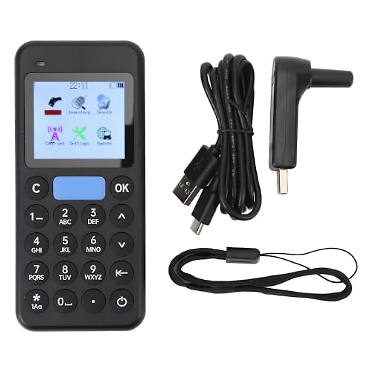 Barcode Reader, User Friendly 2.4 Inch Screen 433 Transfer 1500mAh Battery Portable Handheld QR Barcode Reader USB Data Cable for Shop