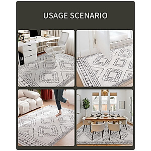 ILANGO Area Rugs 5x7, Moroccan Grey Rugs for Living Room Machine Washable Area Rugs Dedroom with Rubber Backing Non Slip Carpet for Farmhouse Dining Room, Ultra-Thin, Foldable, Easy Clean