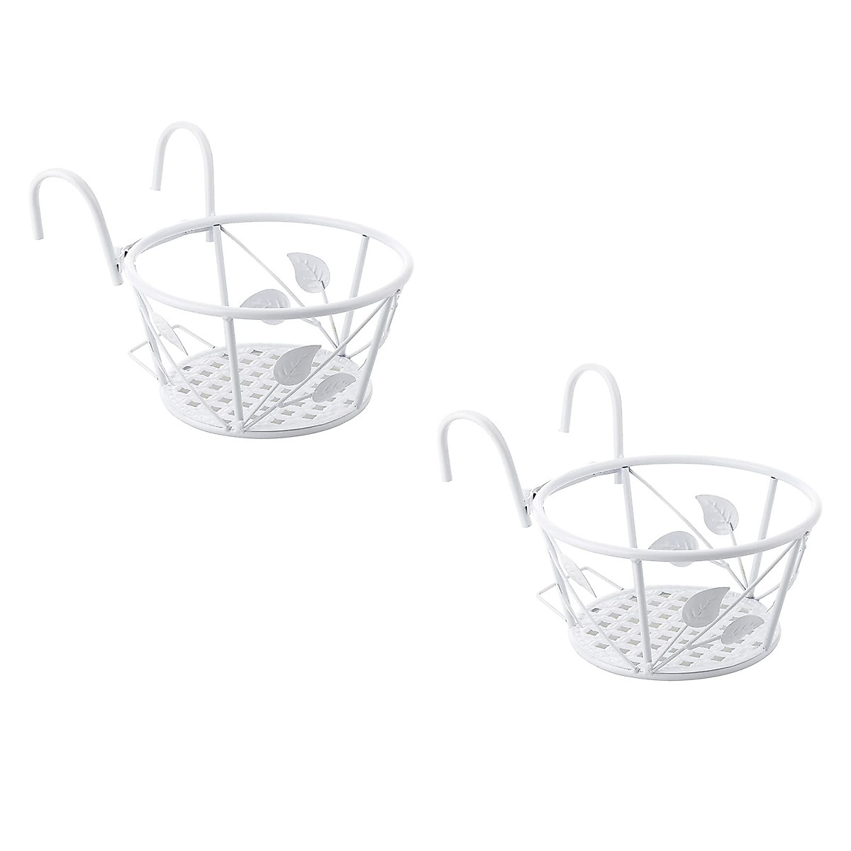 Firlar 2 PCS Hanging Railing Planter, Flower Pot Basket Plant Holder, Iron Art Hanging Baskets Flower Pot Holder, for Patio Balcony Porch Fence Outside and Indoor (8.6 x 4.7 inch)