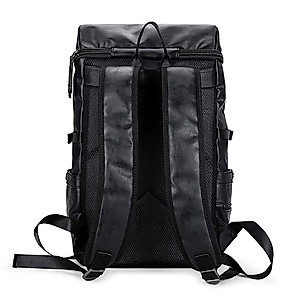HuaChen Travel PU Leather Backpack for Men Women,Laptop Backpack for School College Bookbag Computer (YZ24_Black)