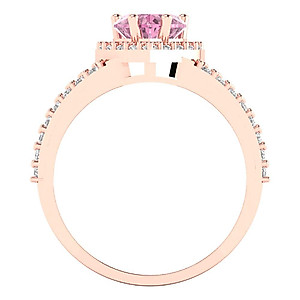 Clara Pucci 1.75 ct Heart Cut Solitaire Halo split shank Pink Simulated Diamond Designer Anniversary Bridal Engagement Ring 14k Rose Gold